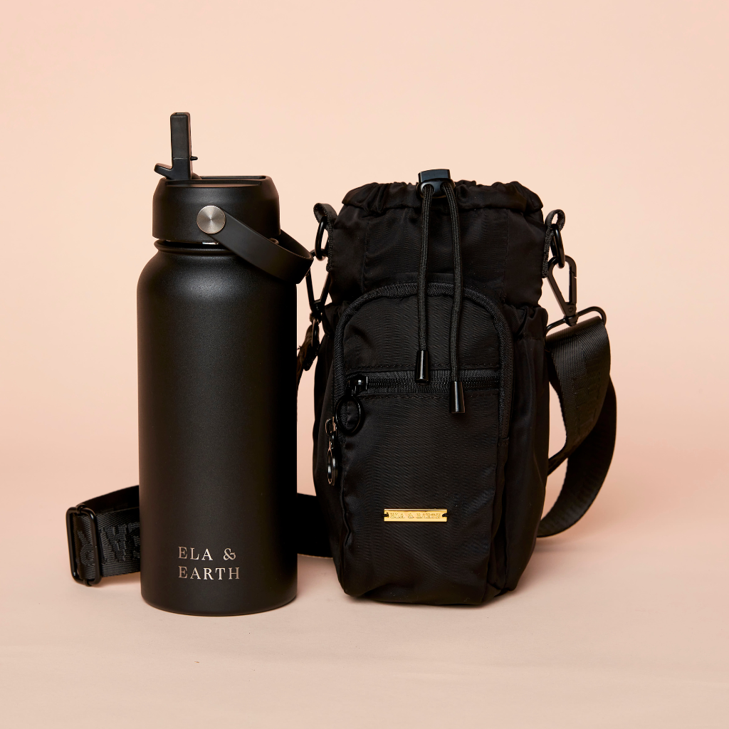 Black - Water Bottle Bag & 1 Litre Water Bottle Set – Ela & Earth