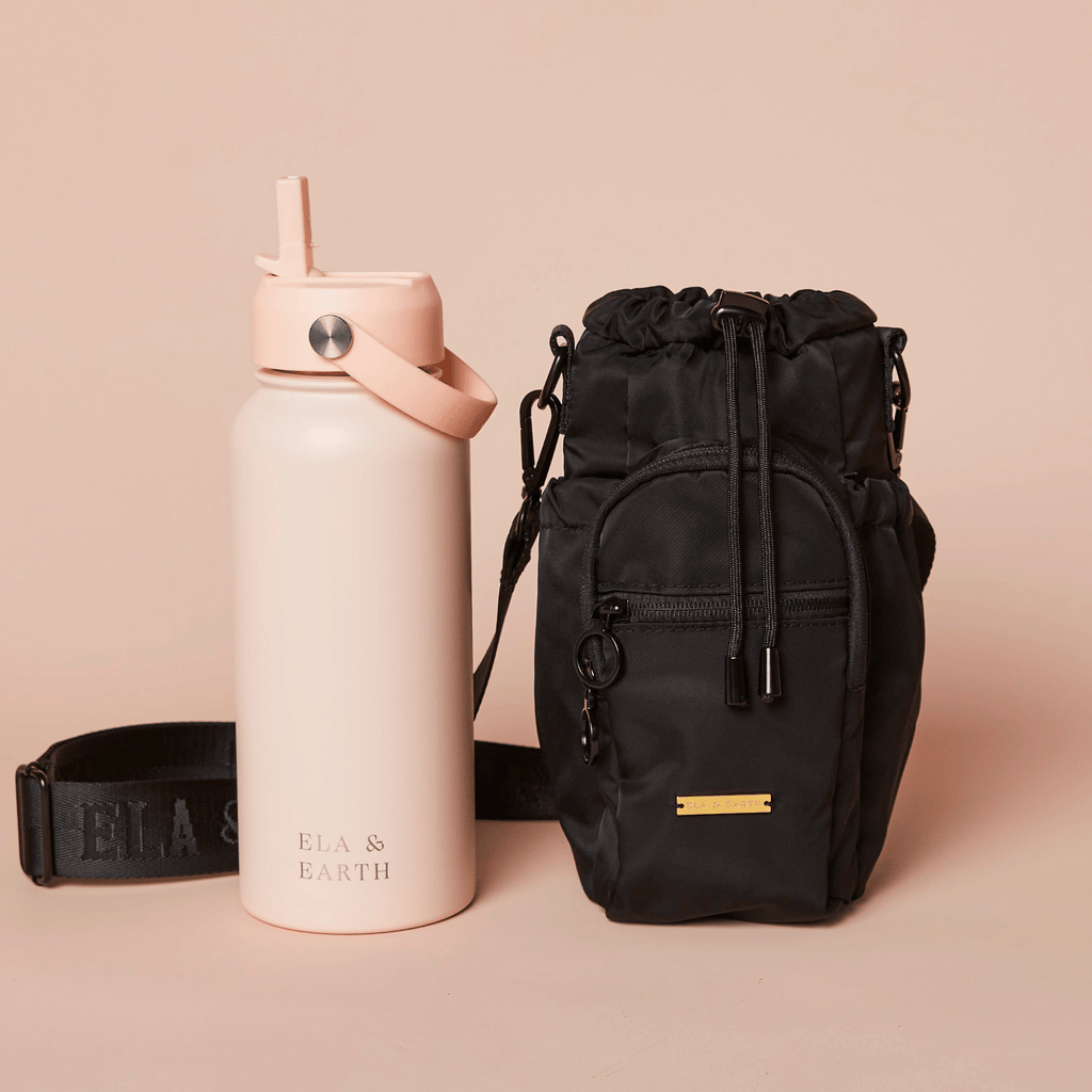 Black - Water Bottle Bag & 1 Litre Water Bottle Set – Ela & Earth